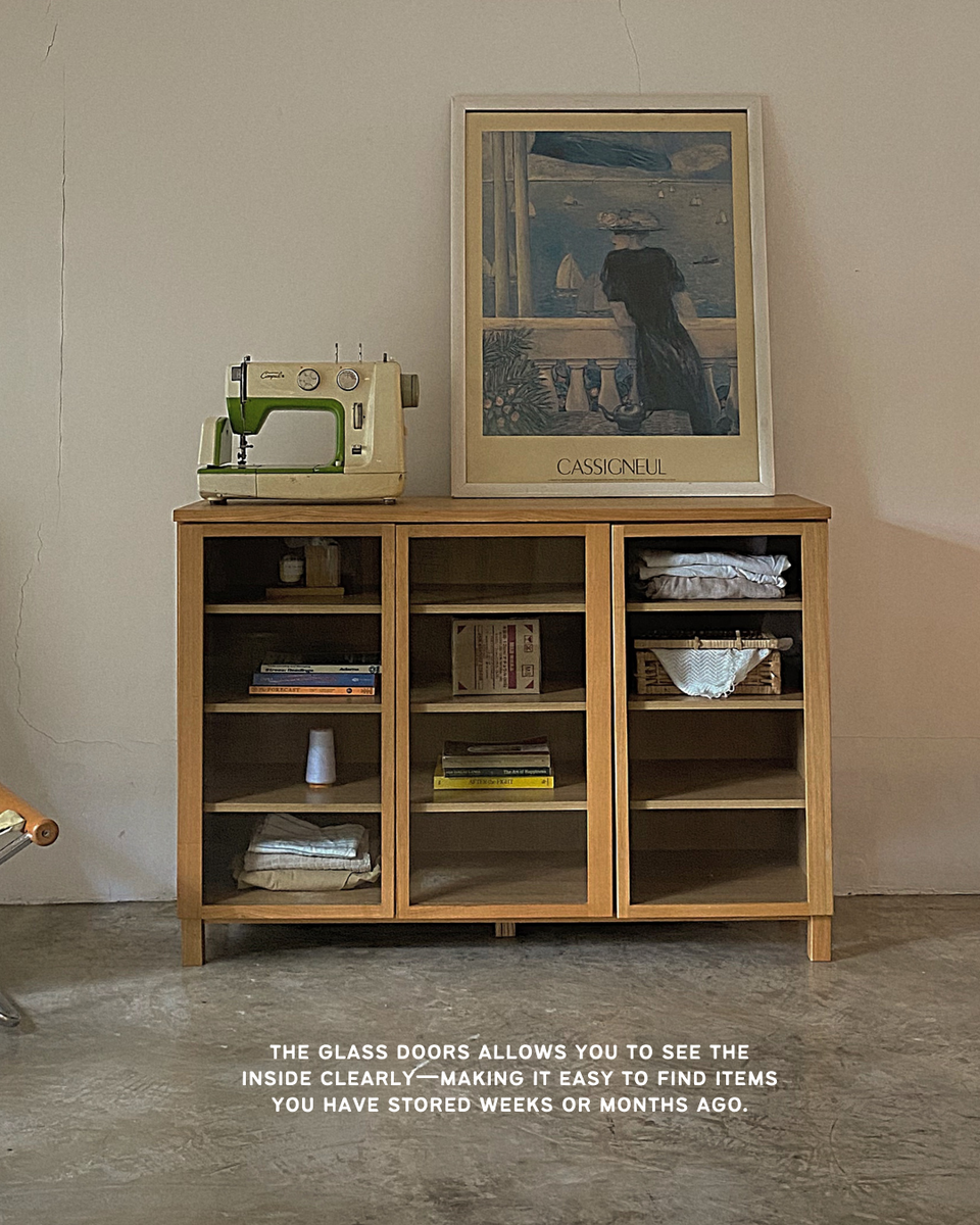 muji 3 door glass display cabinet – Burt Select Shop